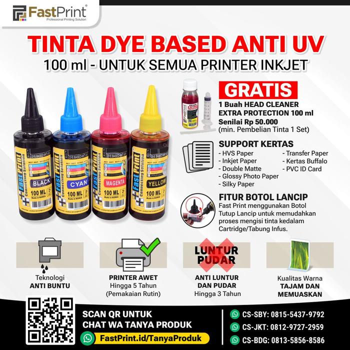 Jual Tinta Refill Dye Based Anti UV 1 Set 4 Warna 100ML - Kota Bandung ...