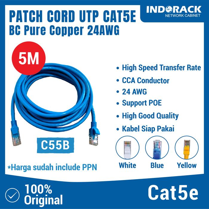Jual C55B - UTP CAT 5e 24AWG LAN 5 Meter - Blue RJ45 Cable Patch Cord ...