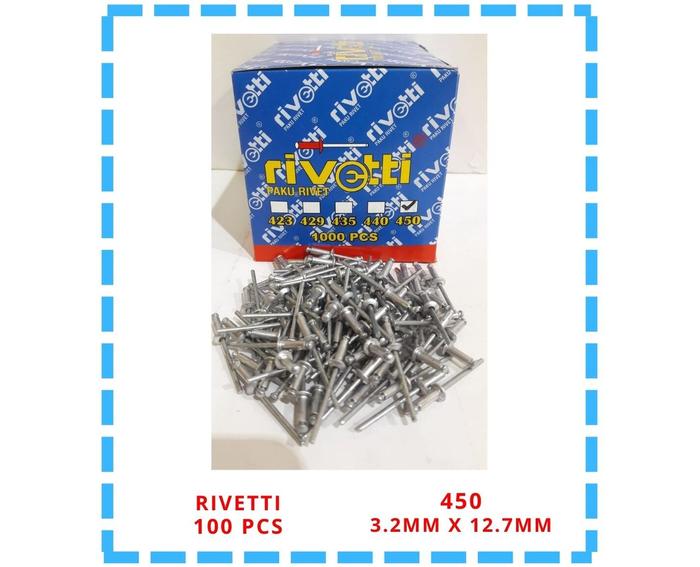Jual PAKU RIVET MERK RIVETTI 450 UKURAN 3.2mm x 12.7mm ISI 100 PCS ...