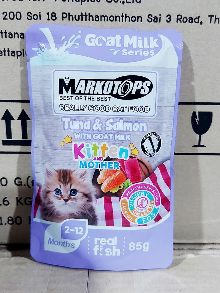Jual MAKANAN BASAH KITTEN MARKOTOPS POUCH 85 GR GOAT MILK - TUNA SALMON ...