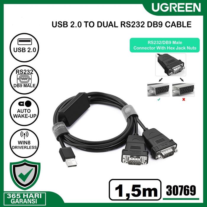 Jual Ugreen USB2.0 to Dual RS232 male Adapter cable 1,5m 30769 ...