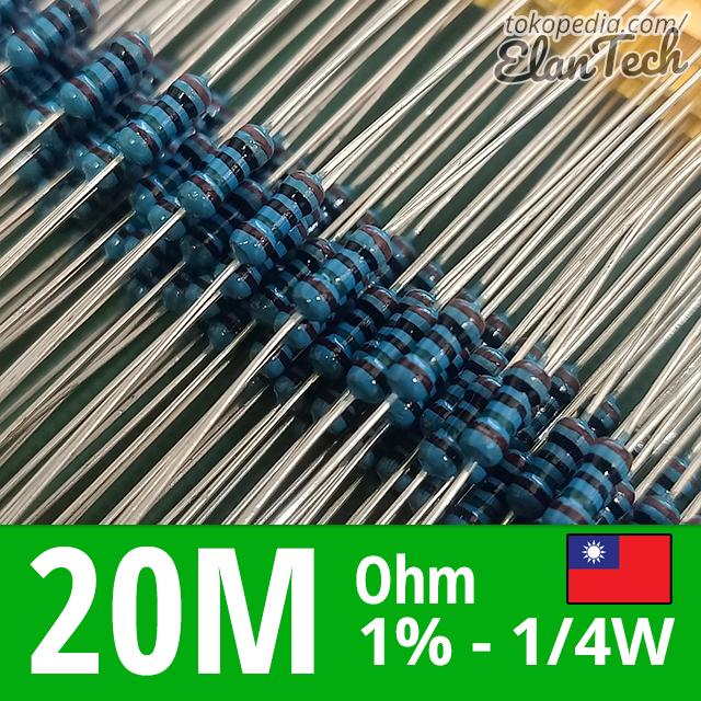 Jual Resistor 20M 1/4W 1% 0.25W 1/4 W 20 Mega Ohm Standard Taiwan ...