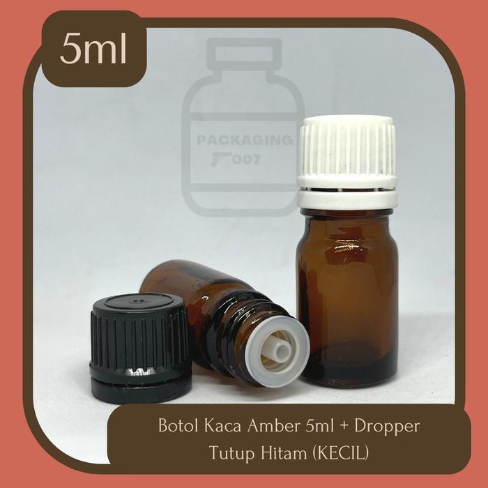 Jual Botol Kaca Amber Coklat 5ml/ Essential Oil - Tutup Ulir HItam ...