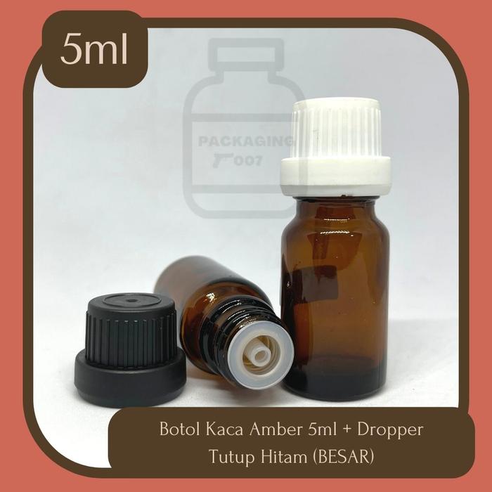 Jual Botol Kaca Amber Coklat 5ml/ Essential Oil - Tutup Ulir HItam ...