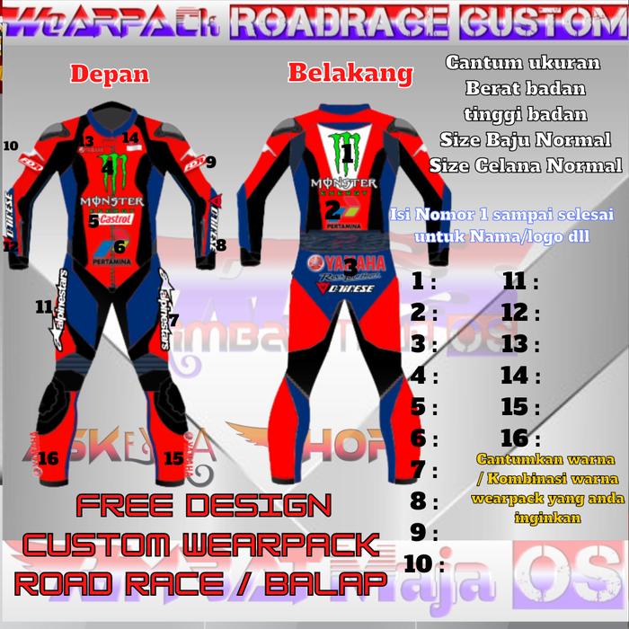 Jual WEARPACK ROAD RACE CUSTOM BALAP FULL SET DESIGN BEBAS DEWASA DAN ...