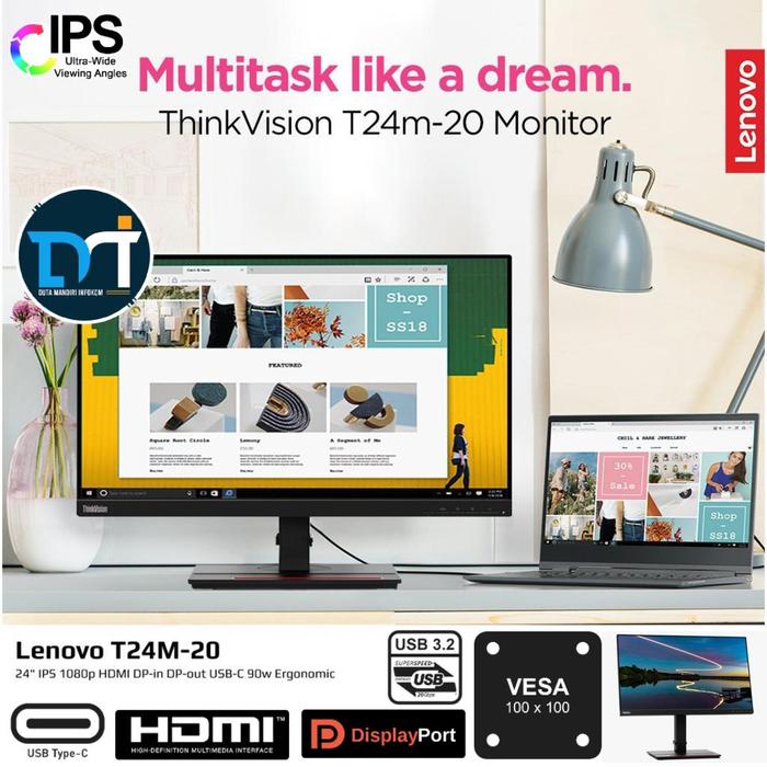 Promo Lenovo Thinkvision T24M-20 24" FHD IPS 60Hz HDMI DP USB C Ergo ...