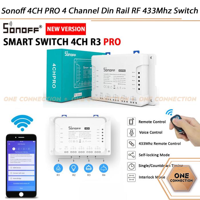 Jual Sonoff 4CH PRO - 4 Channel Din Rail WiFi - RF 433Mhz Switch ...