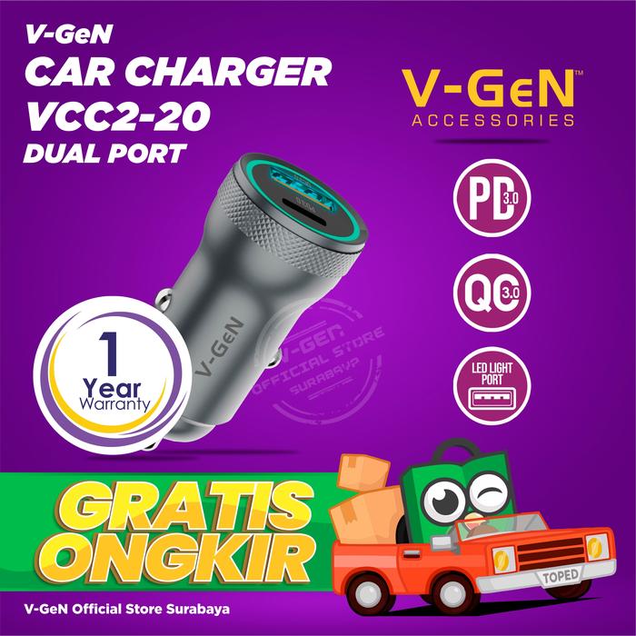 Jual Car Charger V-GeN VCC2-20 Dual Fast Charging QC 3.0 PD 20W USB ...