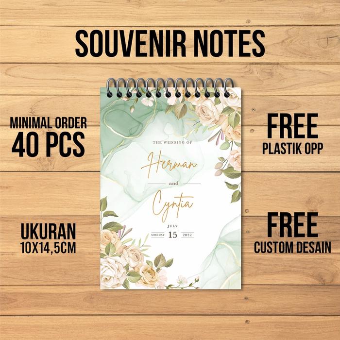 Jual souvenir notes custom pernikahan ukuran besar (A6) - samping, isi ...