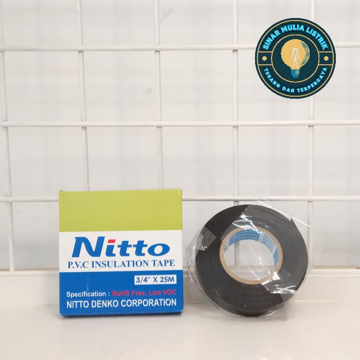 Jual NITTO ISOLASI LISTRIK ORIGINAL Tape Hitam PVC kabel nito 3/4" 25M ...