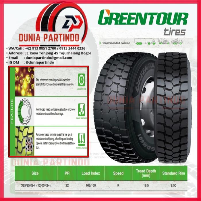 Jual Ban Truk Bus GREENTOUR GDM601 12.00R24 22PR Chat Diskon Harga&Stok ...
