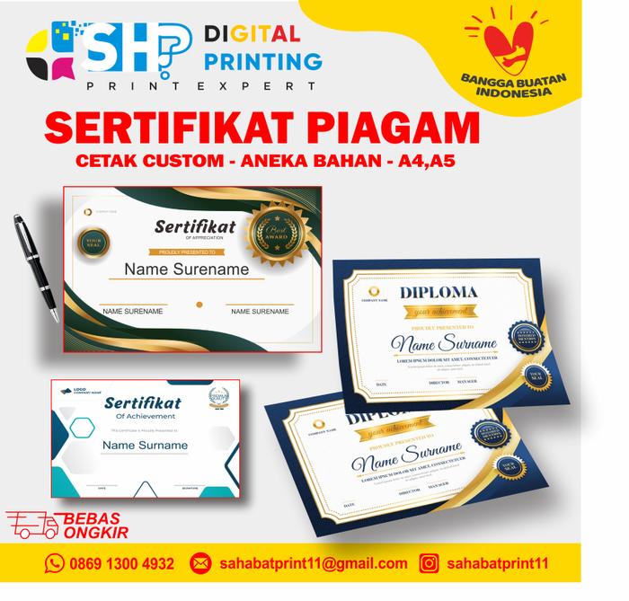 Jual Cetak sertifikat Piagam Penghargaan Full color Custom Murah ...
