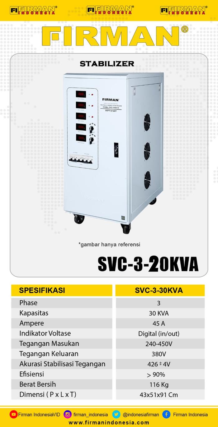 Jual Stabilizer LISTRIK SVC3-20KVA FIRMAN 3 Phase 20KVA Stavol Stavolt - Kab. Klaten ...