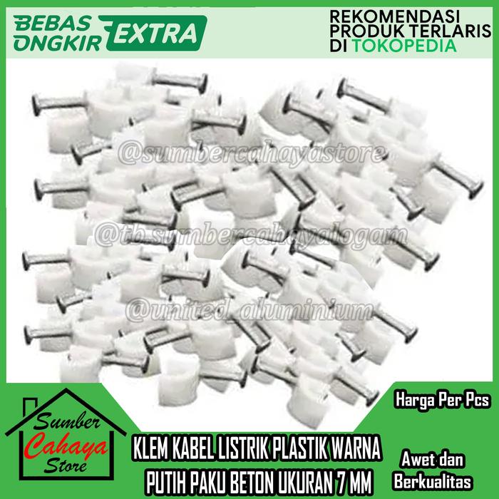 Jual Klem kabel clip kable cabel 7 mm Putih Paku Beton Clamp Cable Klip ...