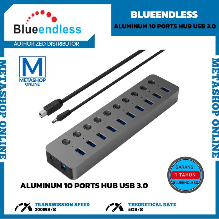 Jual Blueendless USB 3.0 Hub Aluminum 10 Port High Power Speed LED ...