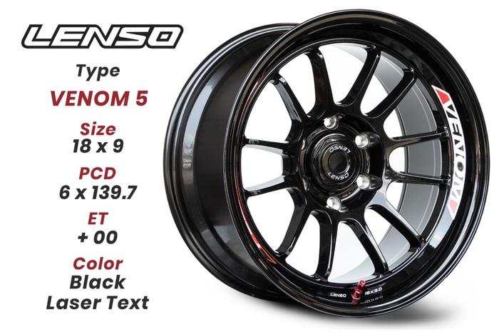 Jual VELG LENSO VENOM 5 BLACK GLOSSY R18x9 ET0 UNTUK PAJERO FORTUNER ...