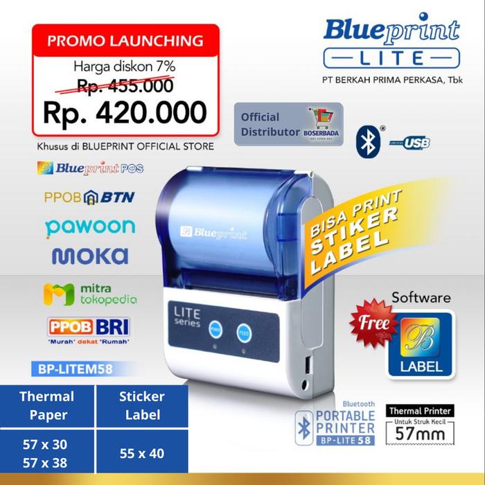 Jual BLUEPRINT LITE 58 - BPLite 58 Thermal Label Resi Printer USB ...