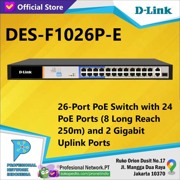 Promo DLINK DES-F1026P-E 26-Port PoE Switch with 24 PoE Ports 2 Uplink ...