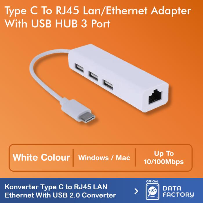 Jual Converter USB Type C to LAN RJ45 Ethernet With 3 USB 2.0 Port ...