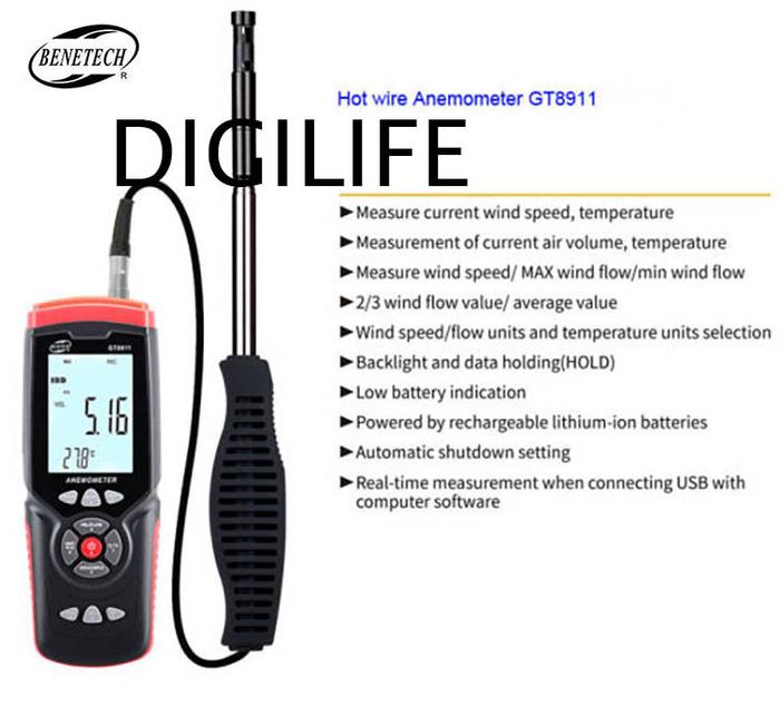 Jual Hot Wire Anemometer Benetech GT8911 Thermal Wind Speed Flow Meter CFM - Jakarta Utara ...