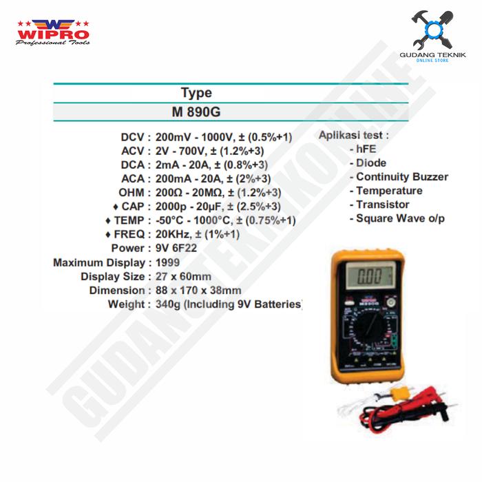 Jual Multitester DIGITAL Kabel Tester WIPRO M-890-G Alat Ukur Arus ...