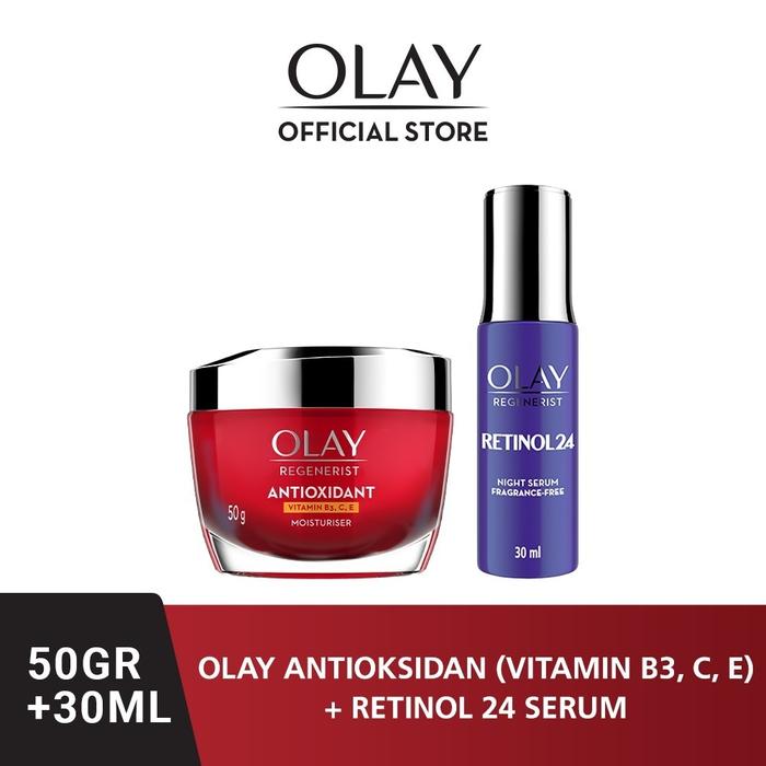 Promo Olay Antioxidant Moisturizer Krim 50g and Retinol Serum 30ml ...