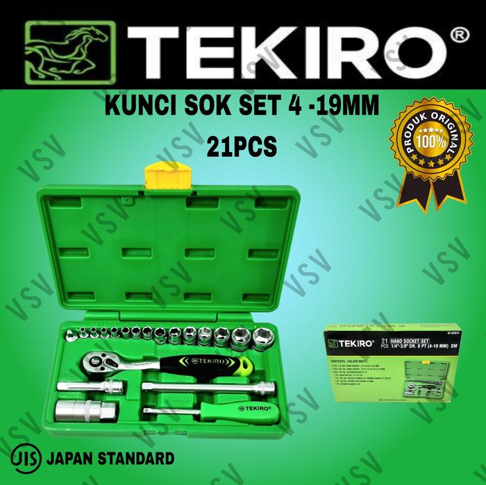 Jual TEKIRO Kunci Sok set 4-19mm 21pcs 1/4"-3/8" Drive Hand Socket set 21pc - Jakarta Barat ...