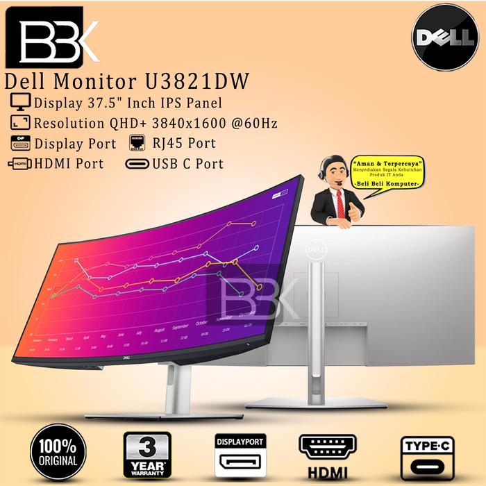 Jual Monitor DELL U3821DW 4K UHD 60Hz Ultrasharp 38" Inch USB Type-C 3 ...