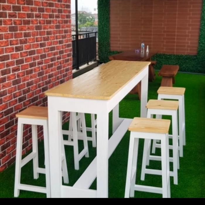 Jual meja bar cafe/meja bar minimalis modern terbaru 1set(meja+6 kursi ...