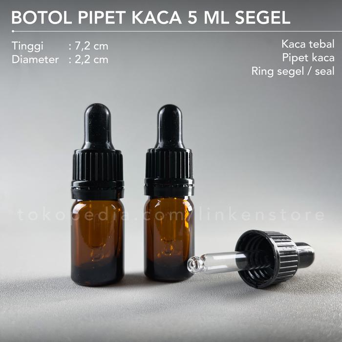 Jual Botol Pipet 5ml Kaca Amber Coklat Tebal - Ring Hitam Segel Seal ...