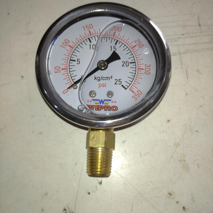 Jual manometer 25 kg 350 psi Wipro bisa isi minyak dia 2,5" conn 1/4 ...