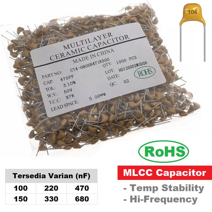 Jual Multilayer Ceramic Capacitor MLCC 100NF 150NF 220NF 330NF 470NF 680NF - 100nF Kode 104 ...