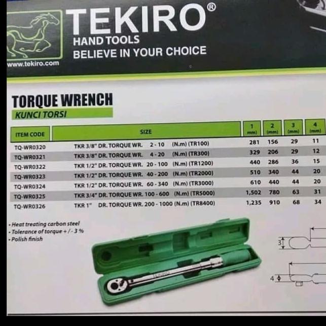 Jual DESKRIPSI TEKIRO KUNCI TORSI 1/2 KUNCI MOMEN TORQUE WRENCH 40-200 N.M di Seller SOLIN SHOP ...