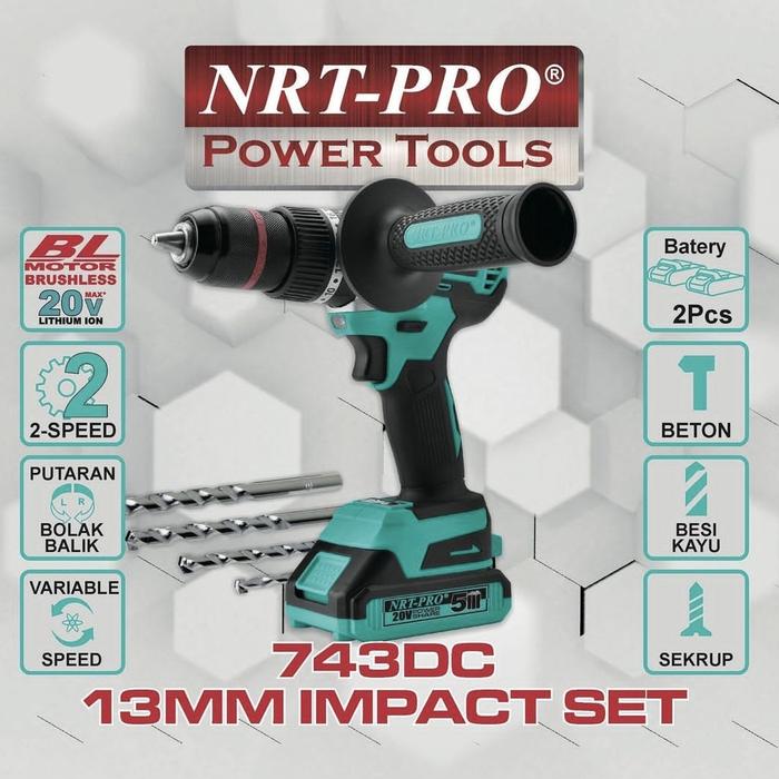 Jual NRT-PRO Cordless Impact Drill 20V DC-743 SET Bor Baterai BRUSHLESS ...