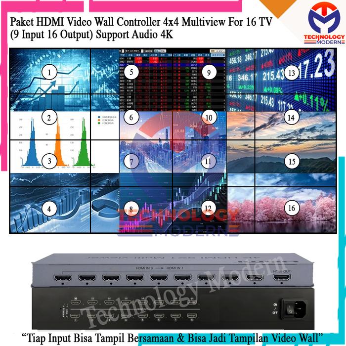 Jual 4K Video Wall Controller 4x4 Multiview For 16 TV (9 Input 16 Output) - Jakarta Pusat ...