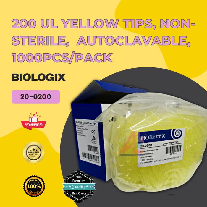 Jual 200ul, Universal Pipet Yellow Tips, BIOLOGIX, PP, Non-sterile ...