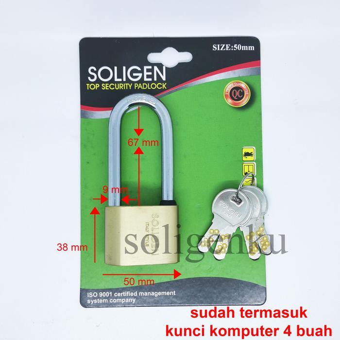 Jual Gembok Soligen Per Leher Panjang Kuningan Computer Key 40 50 60 mm ...