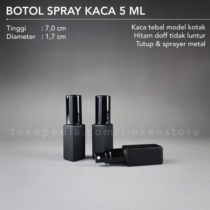 Jual Botol Spray 5ml Kaca Tebal Kotak HITAM DOFF / MATTE Sample Size ...