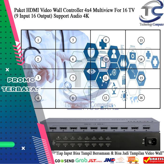Jual Video Wall Controller 4x4 Multiview For 16 TV (9 Input 16 Output) 4K - Jakarta Pusat ...
