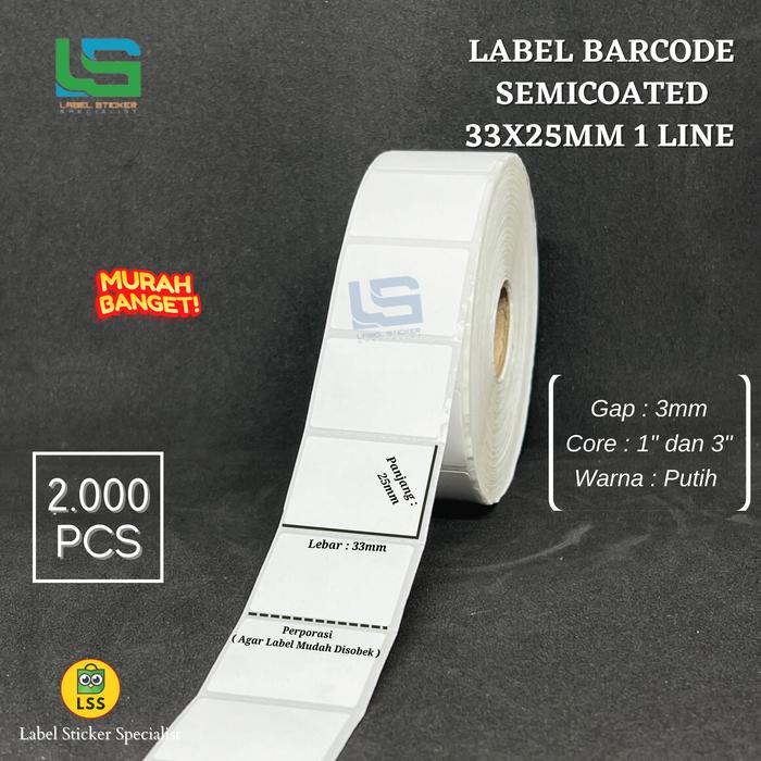 Jual LABEL STICKER BARCODE SEMICOATED 33X25 MM 1 LINE ISI 2,000 PCS - Jakarta Barat - Label ...