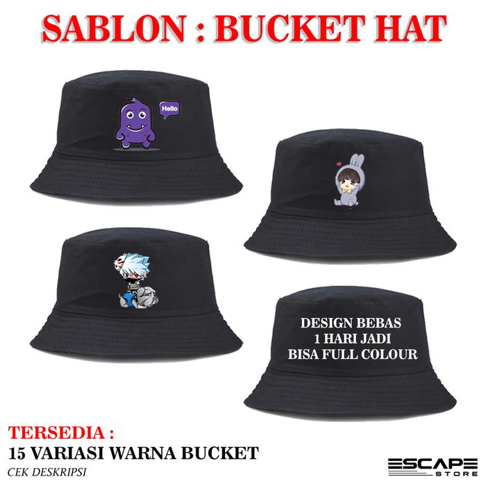 Jual Bucket Hat Pria Wanita Dewasa Custom Sablon Full Warna 1 Hari Jadi ...