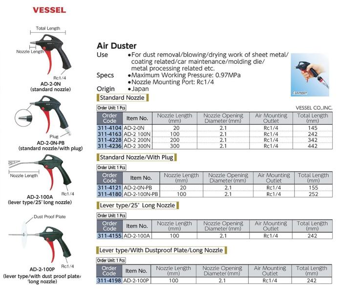 Jual Air Duster Gun Standar Nozzle Long 100mm VESSEL AD-2-100N-PB - Kab. Bekasi - Adara Bintang ...