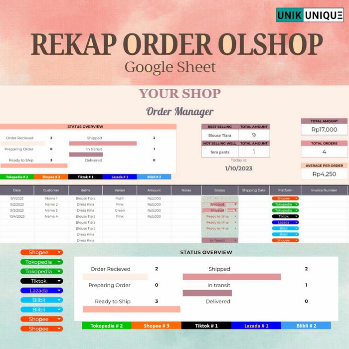 Jual Buku Digital Rekap Order Penjualan Olshop Template Google Sheet ...
