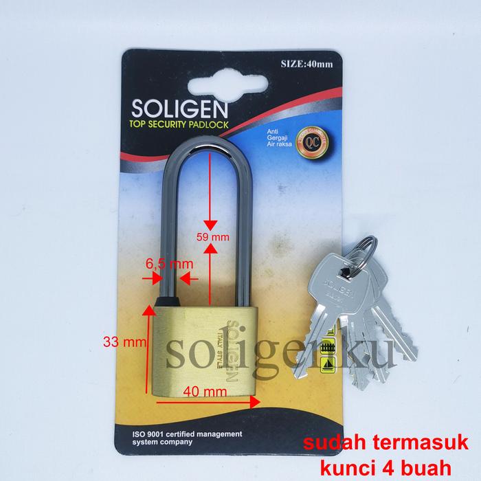 Jual Gembok Soligen Per Baja Hitam 40 mm Leher Panjang gembok Rumah ...