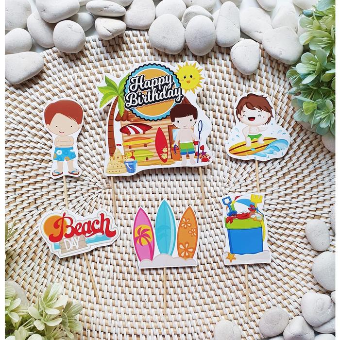Jual topper kue cake ulang tahun happy birthday karakter beach pantai ...