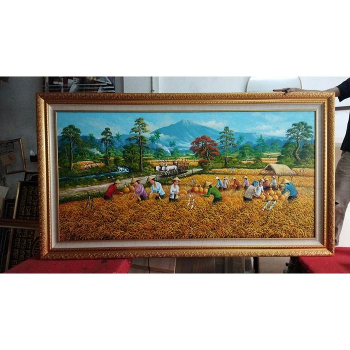 Promo new bingkai lukisan panen raya UK 120x220cm dengan cat timbul ...