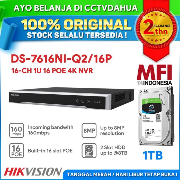 Jual HIKVISION DS-7616NI-Q2/16P NVR 16 CHANNEL 1U 4K 16 PORT POE 2 SLOT ...