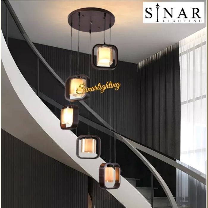 Jual Lampu gantung void minimalis turun 5 wood kaca 5111/5 - Kota ...