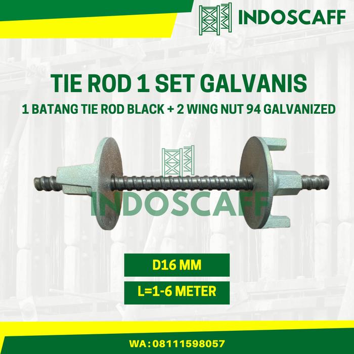 Jual Tie Rod Bekisting 1 Set (1 btg Tie Rod BLACK, 2 pcs Wing Nut 94 ...