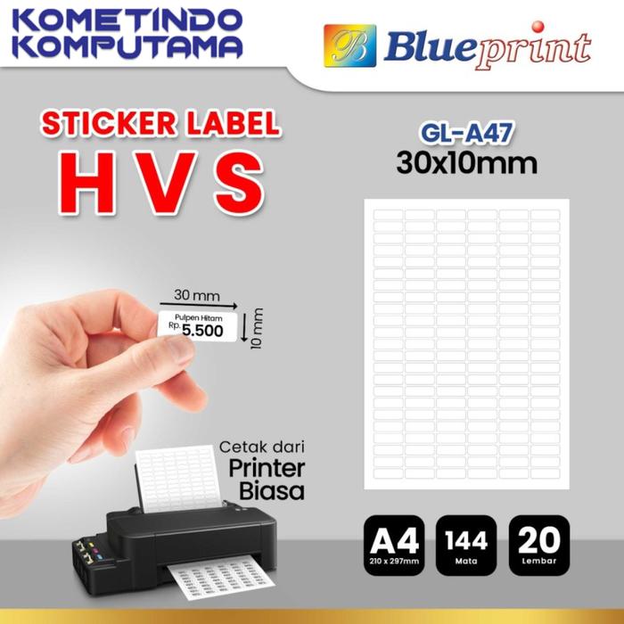 Jual GLA47 STICKER LABEL HVS A4 STIKER 30x10mm 144 Mata 20 LEMBAR ...